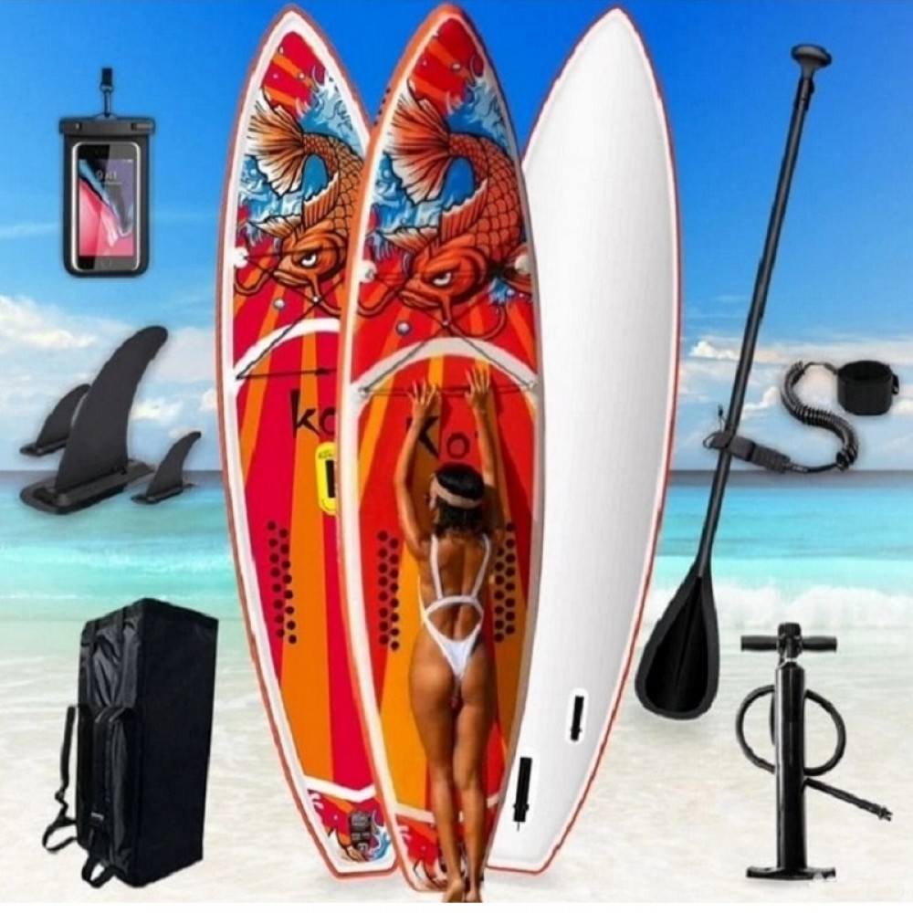 Надувная SUP доска 350 Fanwater KOI 350 "Рыба Дракон", цвет красный ...